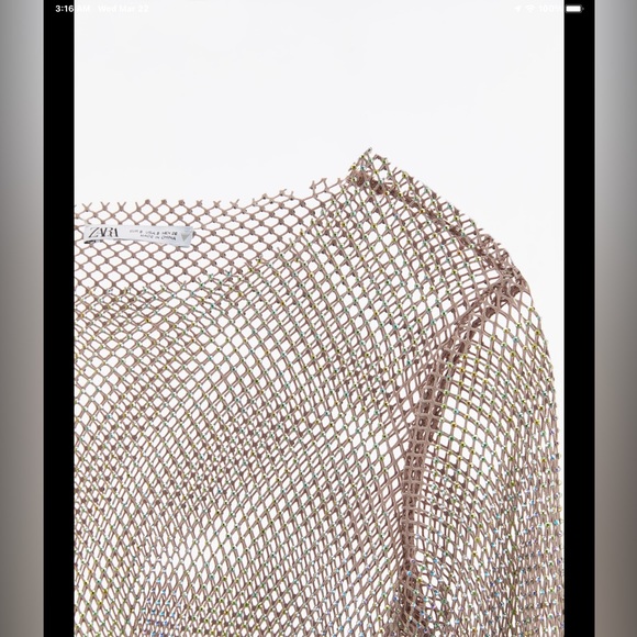 Zara | Tops | Zara Shimmer Rhinestones Mesh Top Iridescent Crystals ...